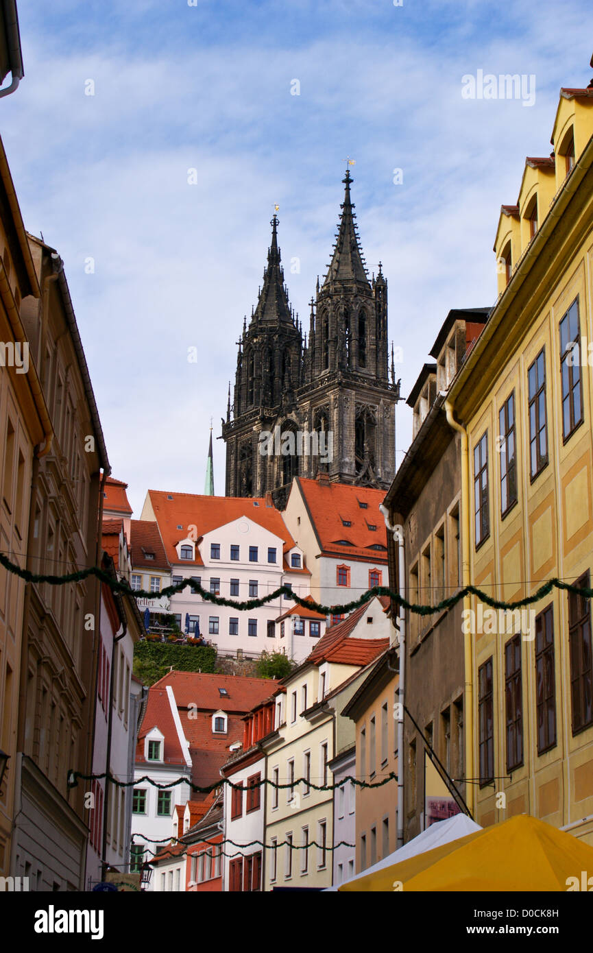 Meissner Dom, cathedral, seen from Burgstrasse, Meissen, Sachsen ...