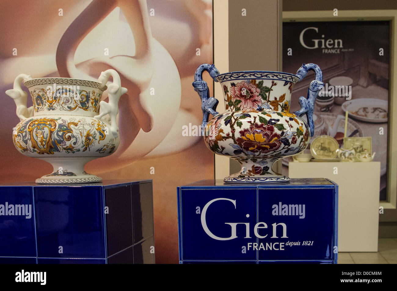 CROCKERY ON DISPLAY IN THE SHOP OF THE POTTERY OF GIEN LOIRET FRANCE ...