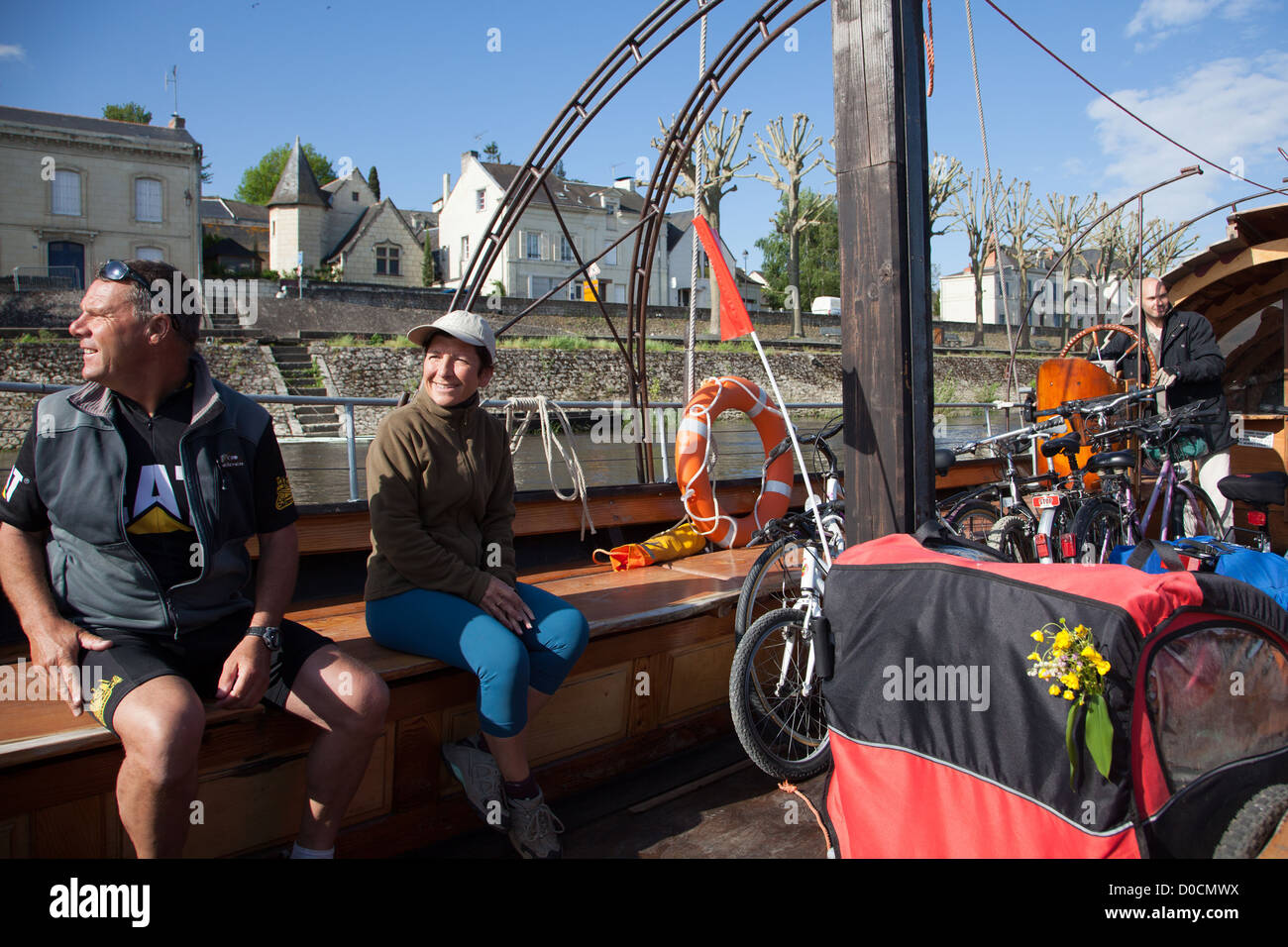 BICYCLE TOURISTS ABOARD BOAT 'LA BELLE ADELE' RECONSTITUTION SAND ...