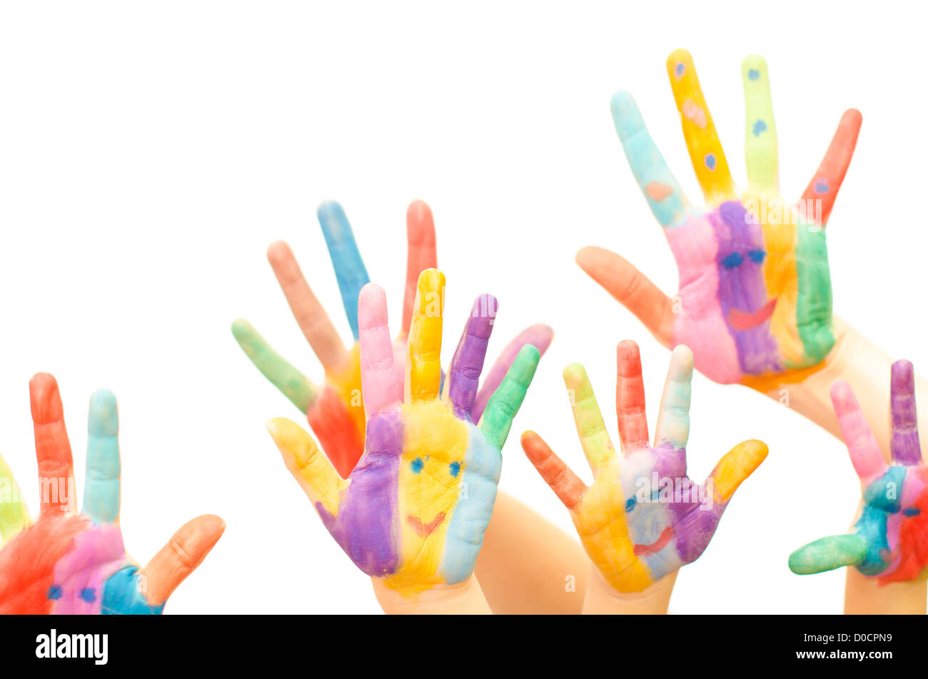 Different colored hands of children and adults Stock Photo - Alamy