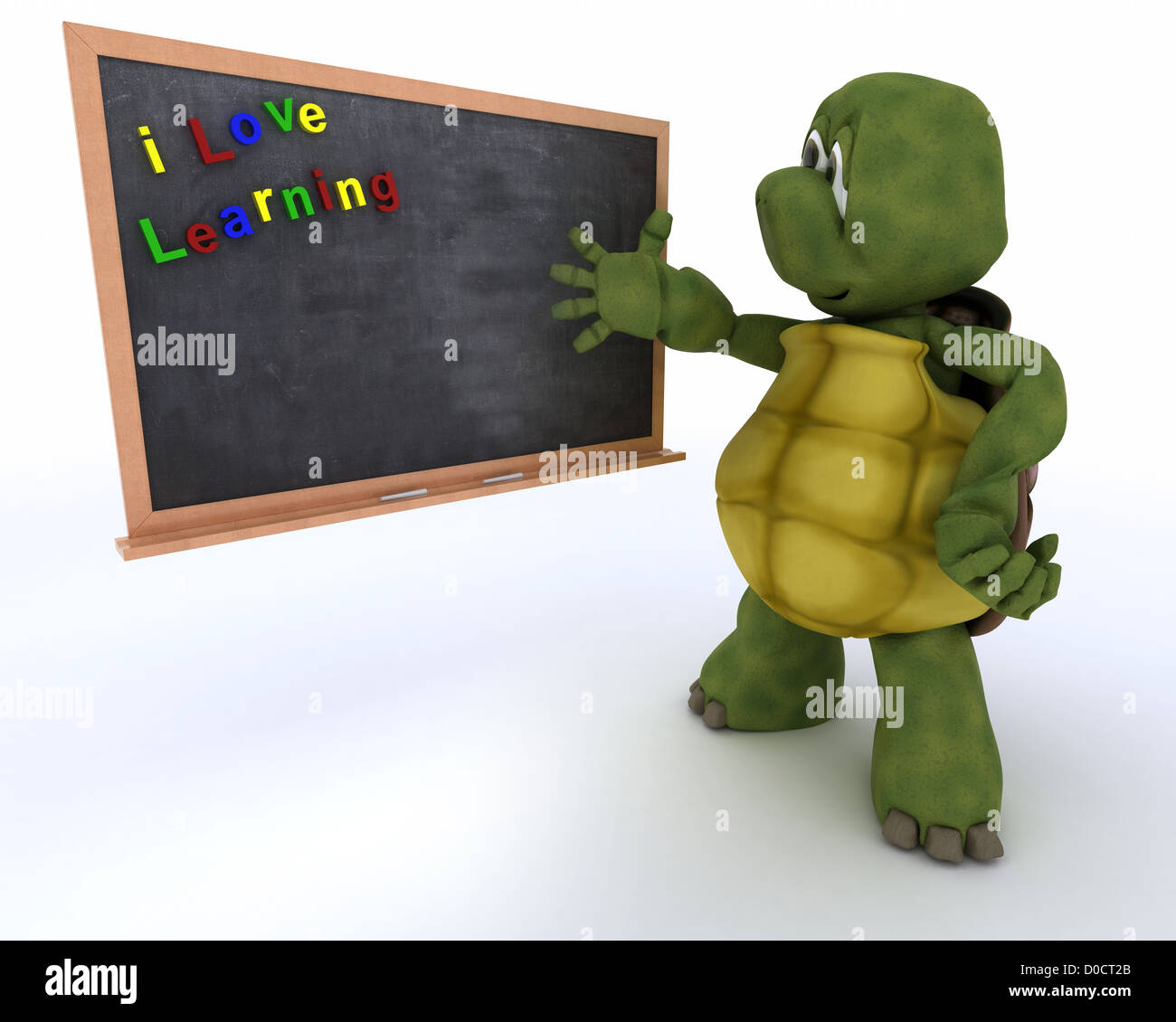 3D render of a tortoise with class room chalk board Stock Photo - Alamy
