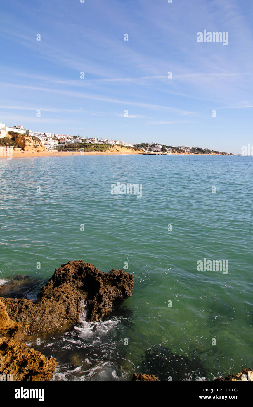 Albufeira coast rocks and tide Stock Photo - Alamy