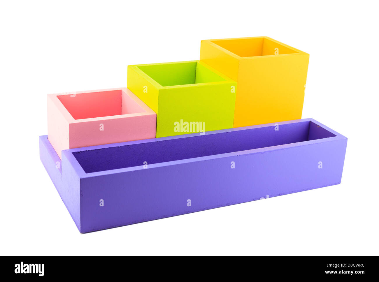 Colorful wood boxes isolated on white background Stock Photo - Alamy