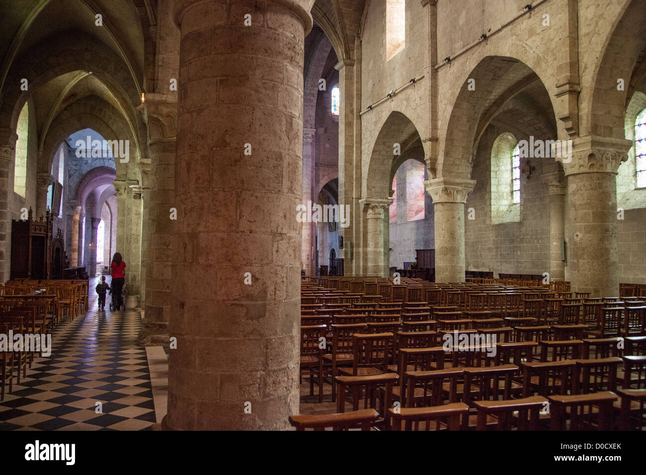 NAVE AND AISLE IN THE ABBEY CHURCH OF NOTRE-DAME IN BEAUGENCY LOIRET ...