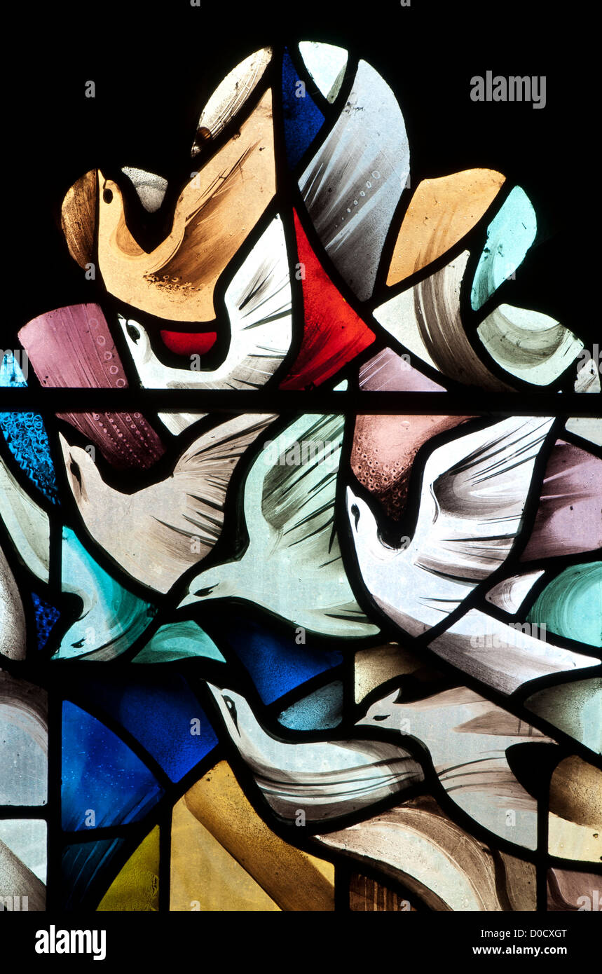 Doves stained glass, St. John the Baptist Church, Bodicote, Oxfordshire ...