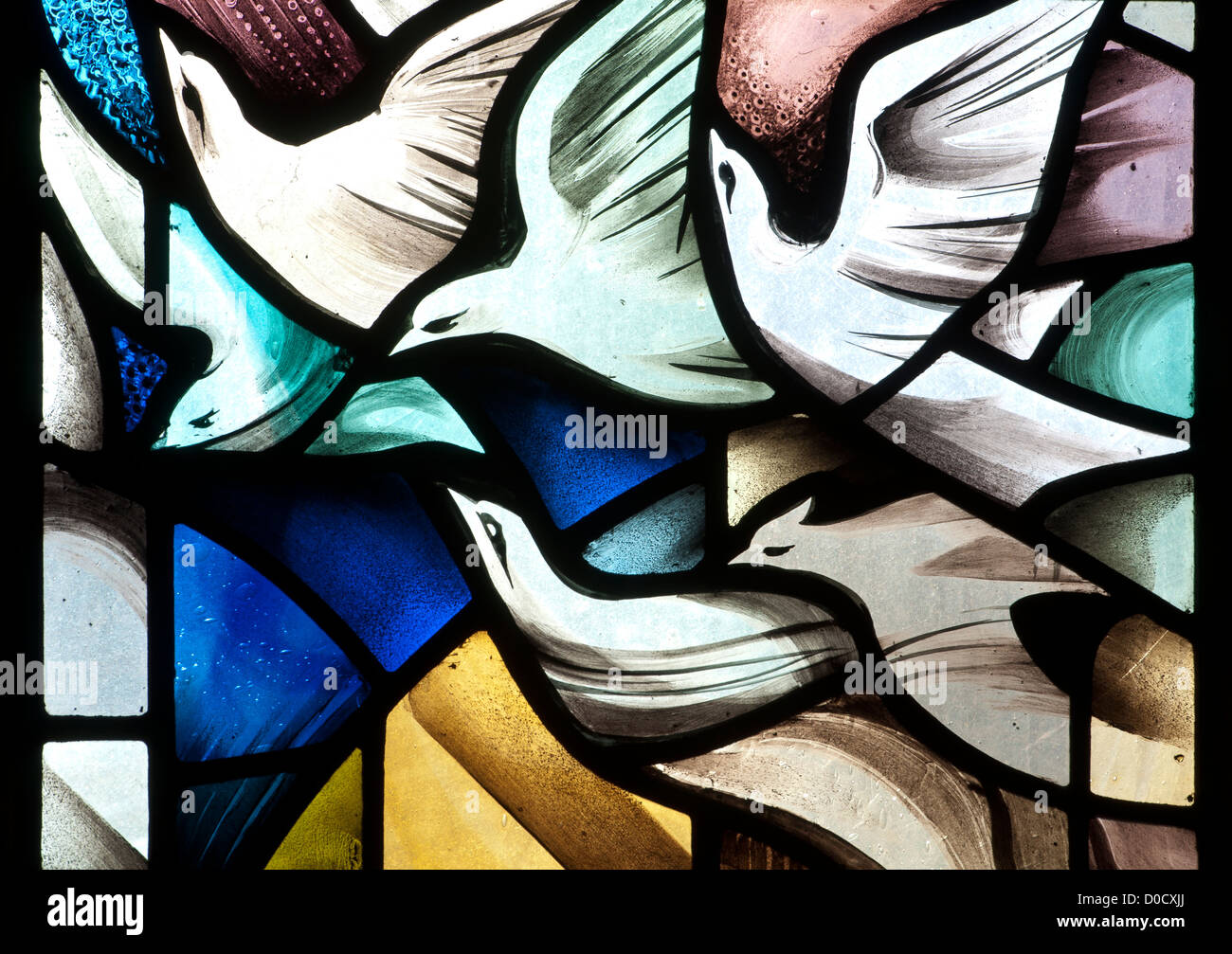Doves stained glass, St. John the Baptist Church, Bodicote, Oxfordshire ...