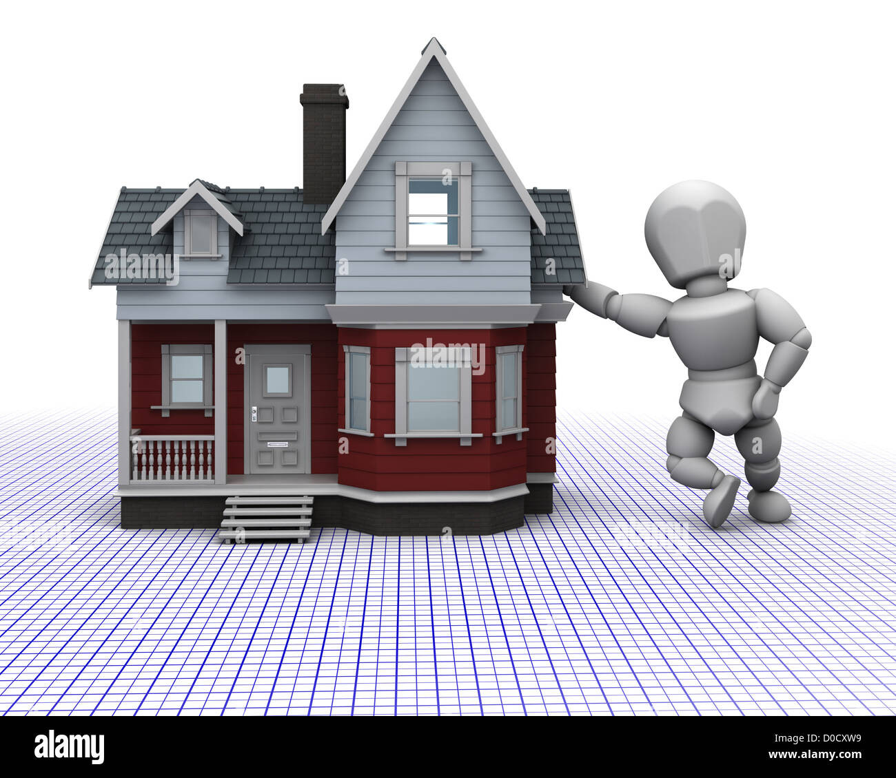 3D render of a man leaning on a traditional timber house Stock Photo ...