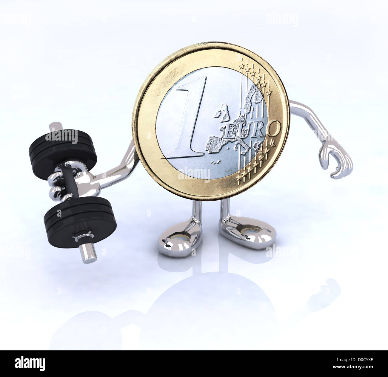 a one euro coin is that weight training, 3d illustration Stock Photo ...