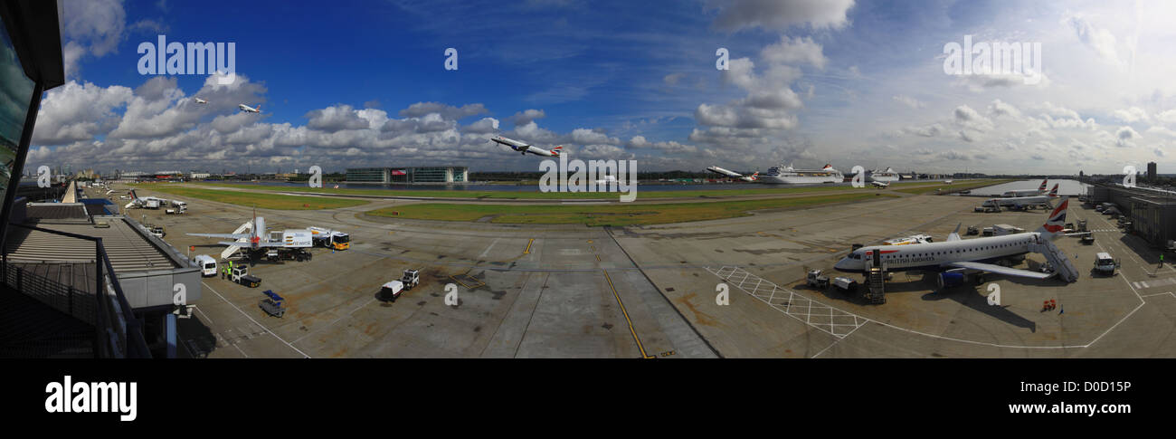 Composite 180 Degree Panorama London City Airport Runway during ...