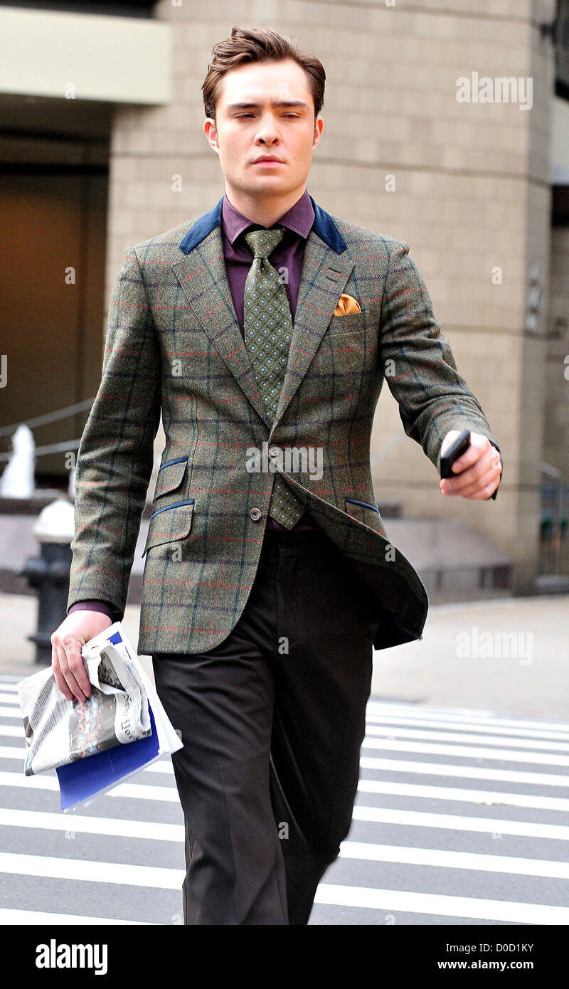 Ed Westwick is seen on the set of Gossip Girl. New York CIty, USA - 18. ...