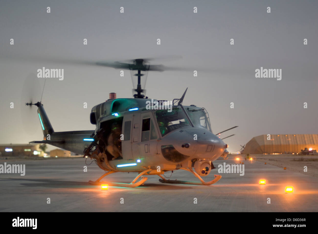 A US Marine Corps UH-1N Iroquois Prepares Launch Nighttime Close Air ...