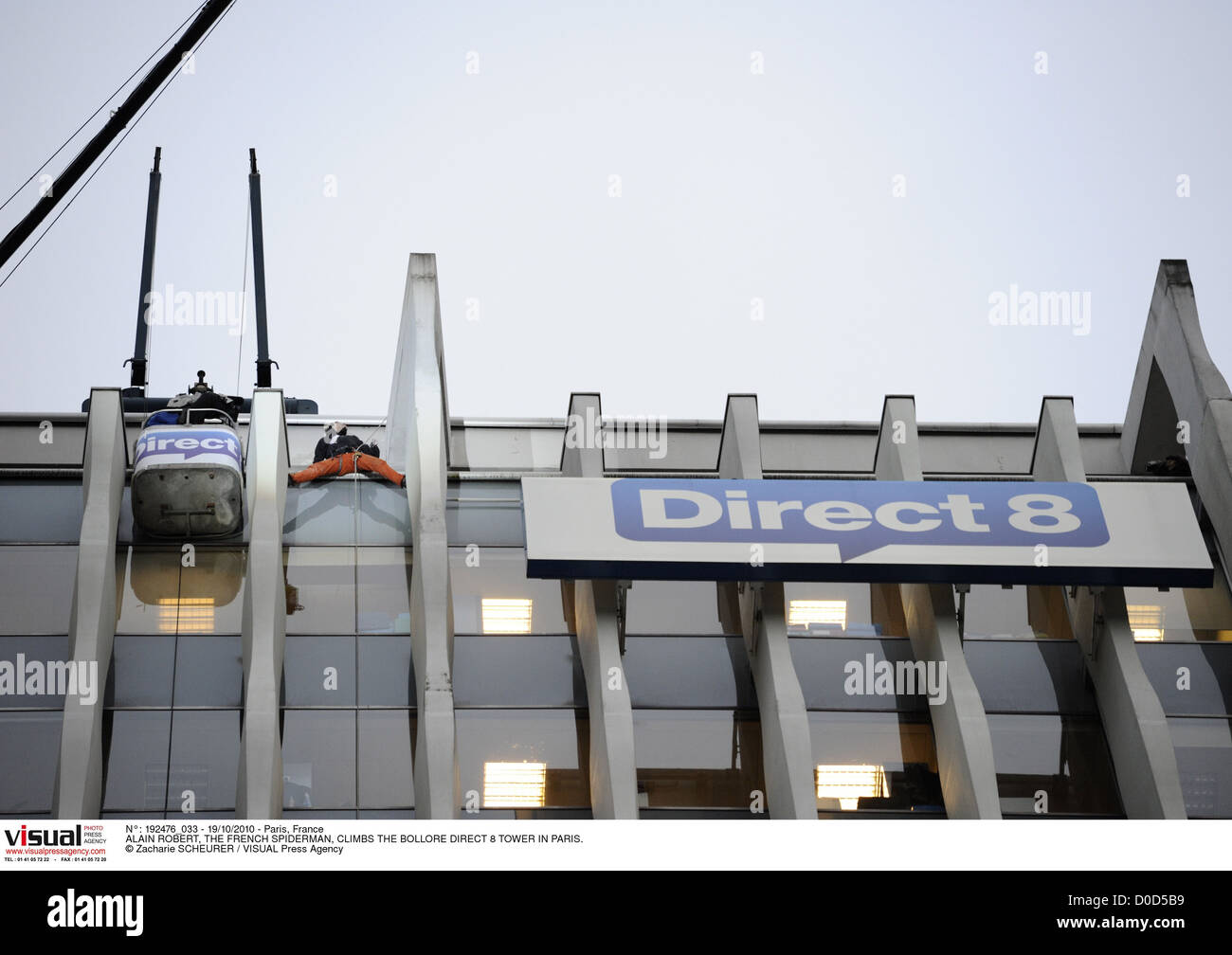 Alain Robert aka "The French Spiderman" climbs the Bollore Direct 8 ...