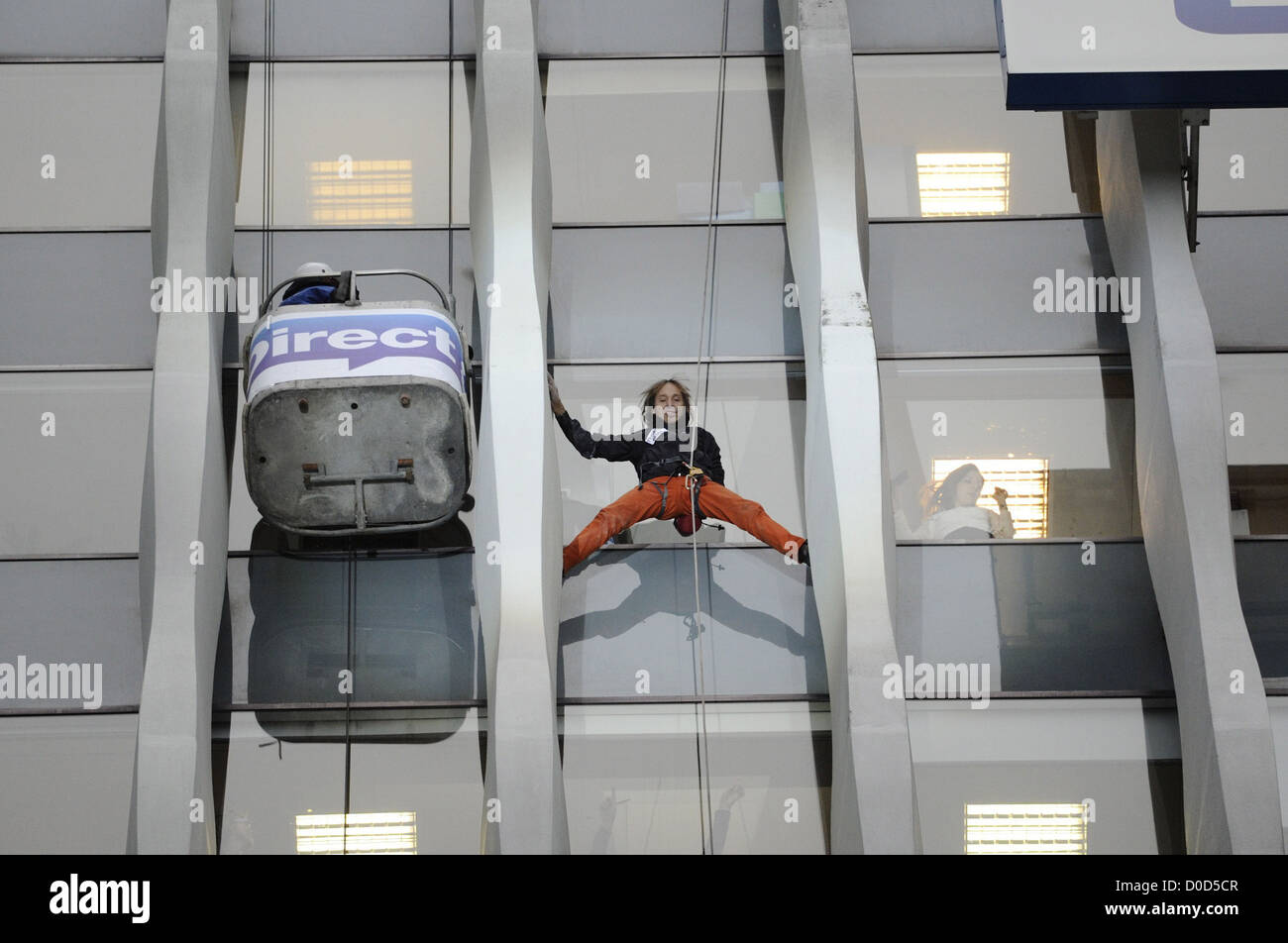 Alain Robert aka "The French Spiderman" climbs the Bollore Direct 8 ...