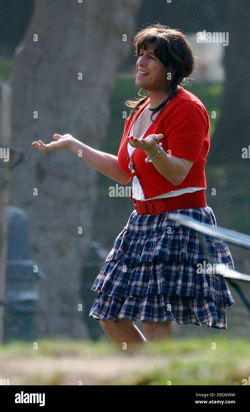 Adam Sandler is dressed as a woman on the movie set for the feature ...