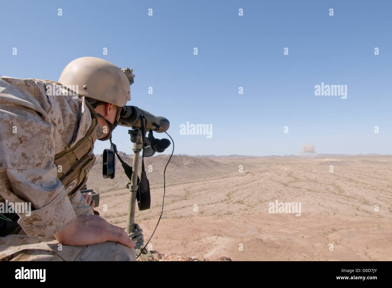 Marine Forward Air Controller Looks At Laser Guided Bomb Strike Stock ...