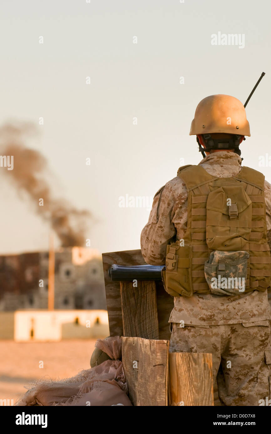 Forward Air Controller Watches Smoking Ruins of Building Stock Photo ...