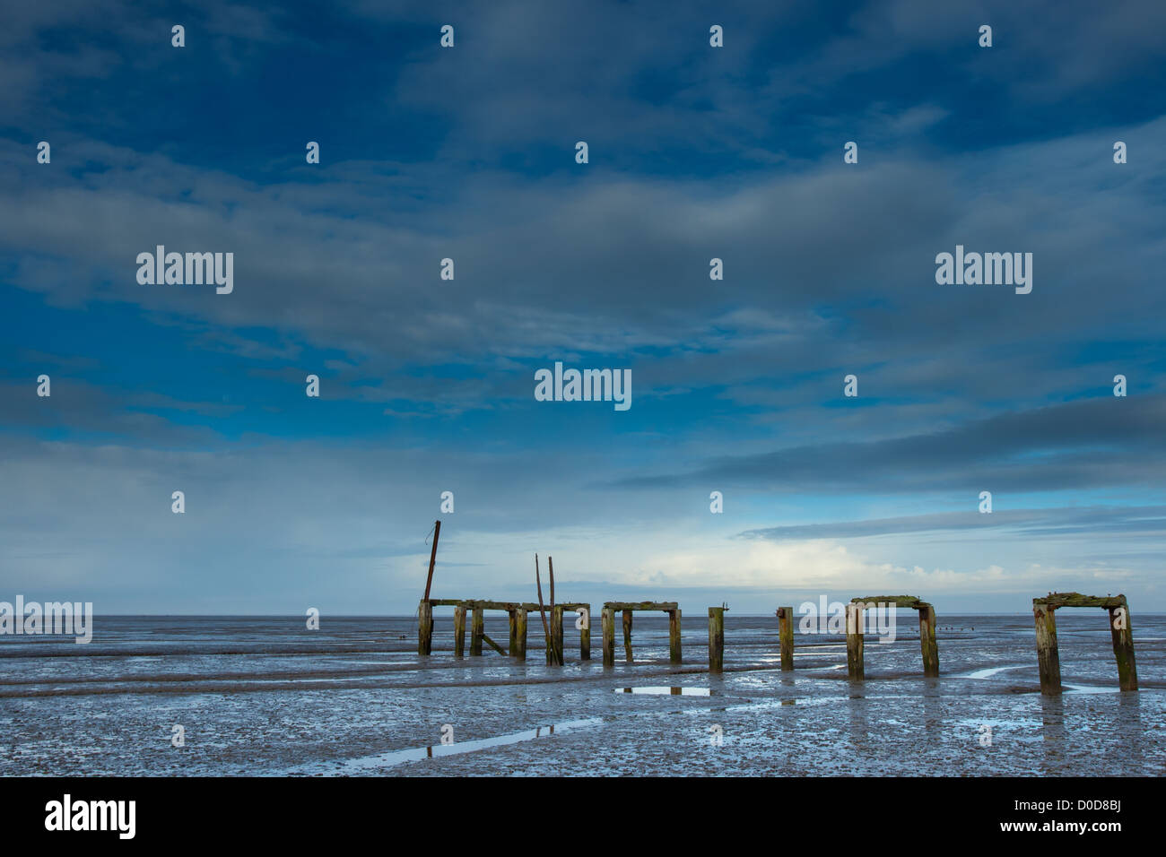 View across the Wash, showing old wooden jetty, from Snettisham ...