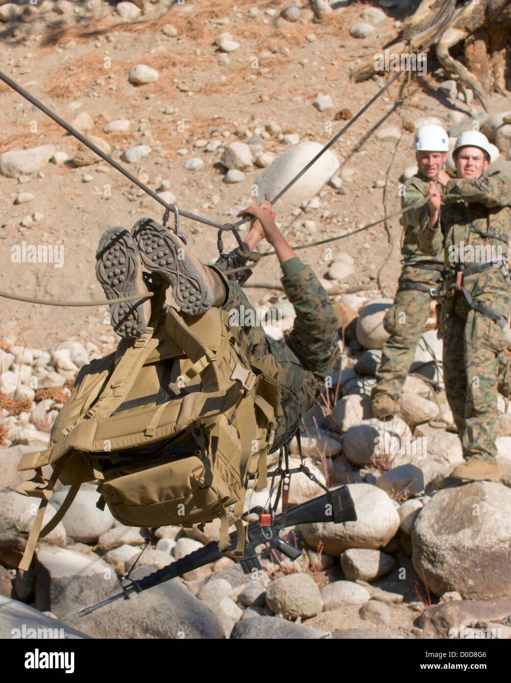 A U.S. Marine Crosses a River on a Zip Line During Mountain Leader ...