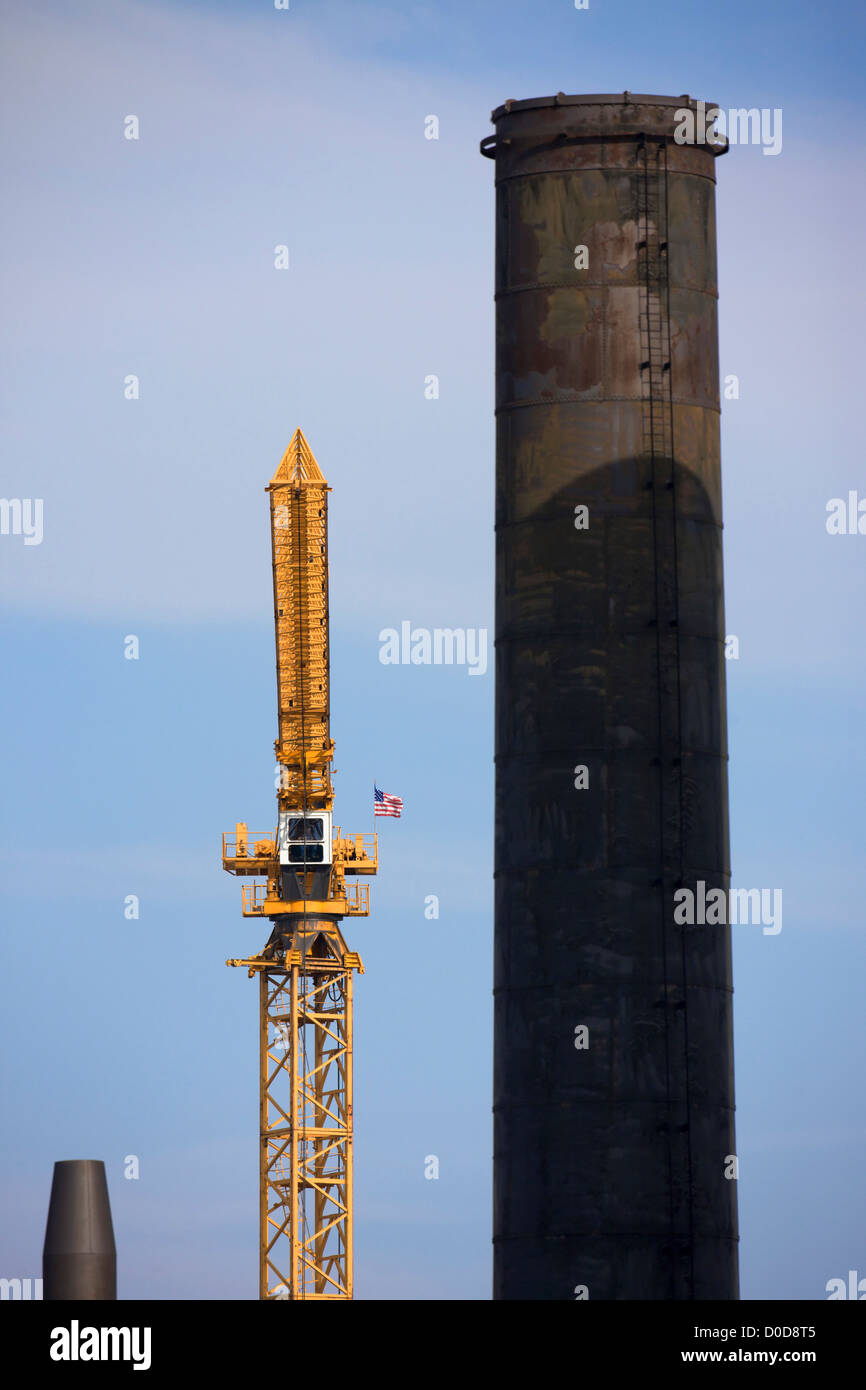 Crane and Smokestack, Chicago, Illinois Stock Photo - Alamy