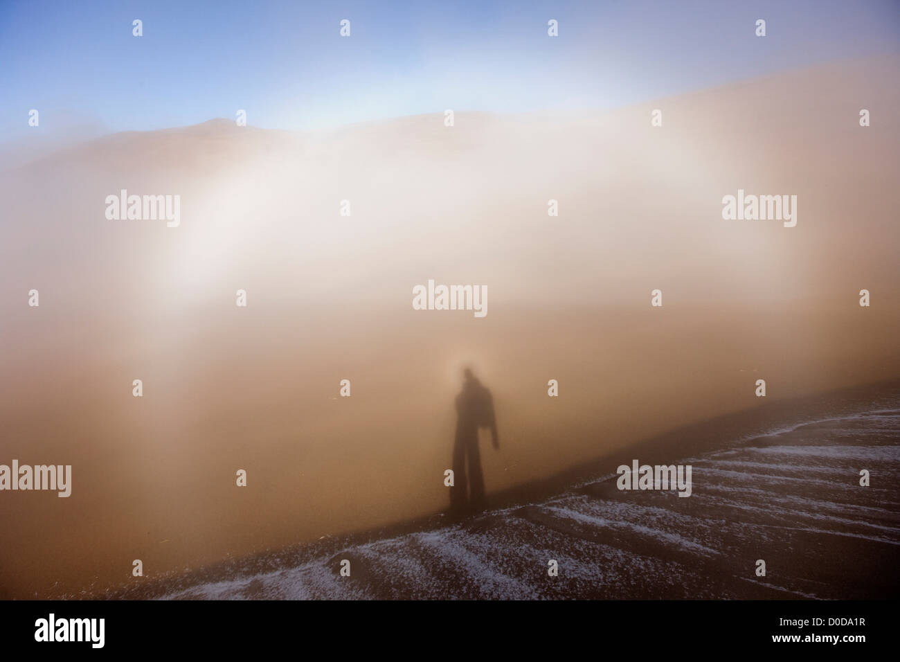 Fog Bow and Brocken Spectre with Solar Glory Around the Head of Shadow ...