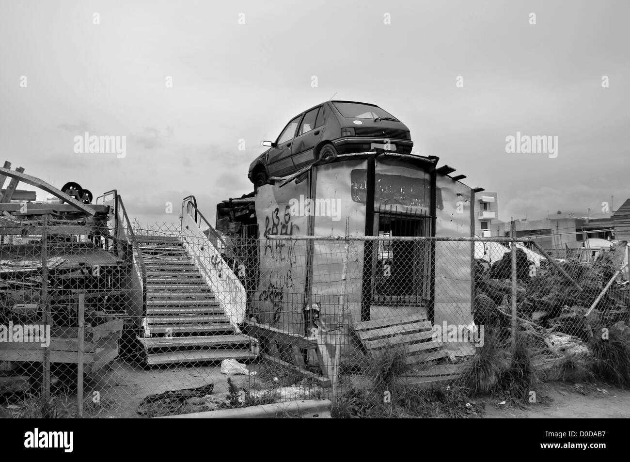 Scrap metal waste dump Black and White Stock Photos & Images - Alamy