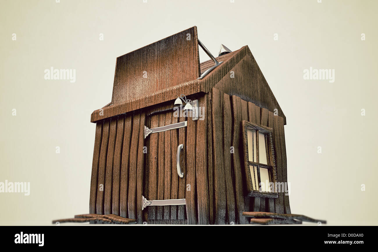 small wooden house isolated on white background Stock Photo - Alamy