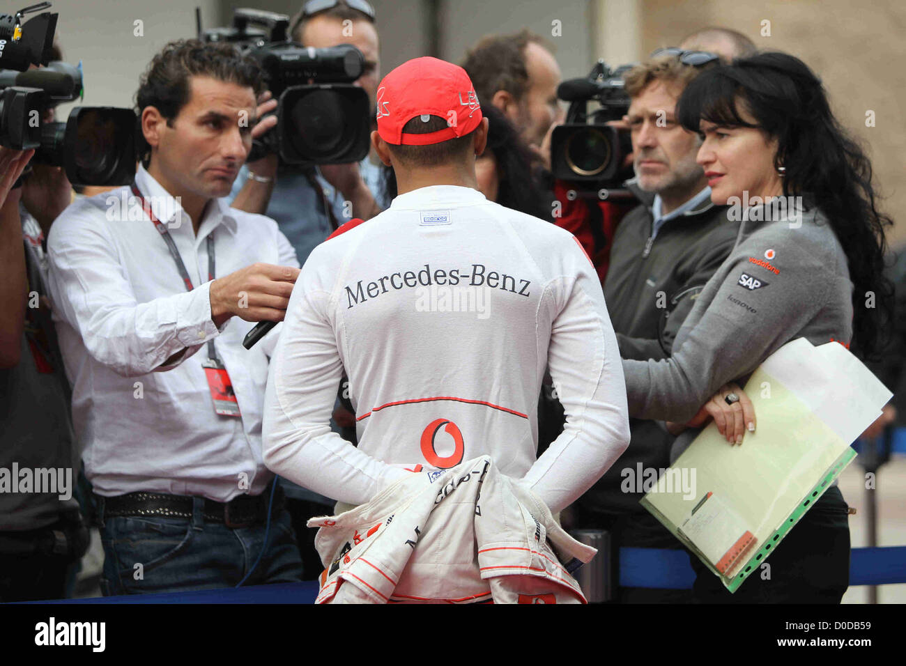 Lewis Hamilton talking to the media ahead of the Formula One Korean ...