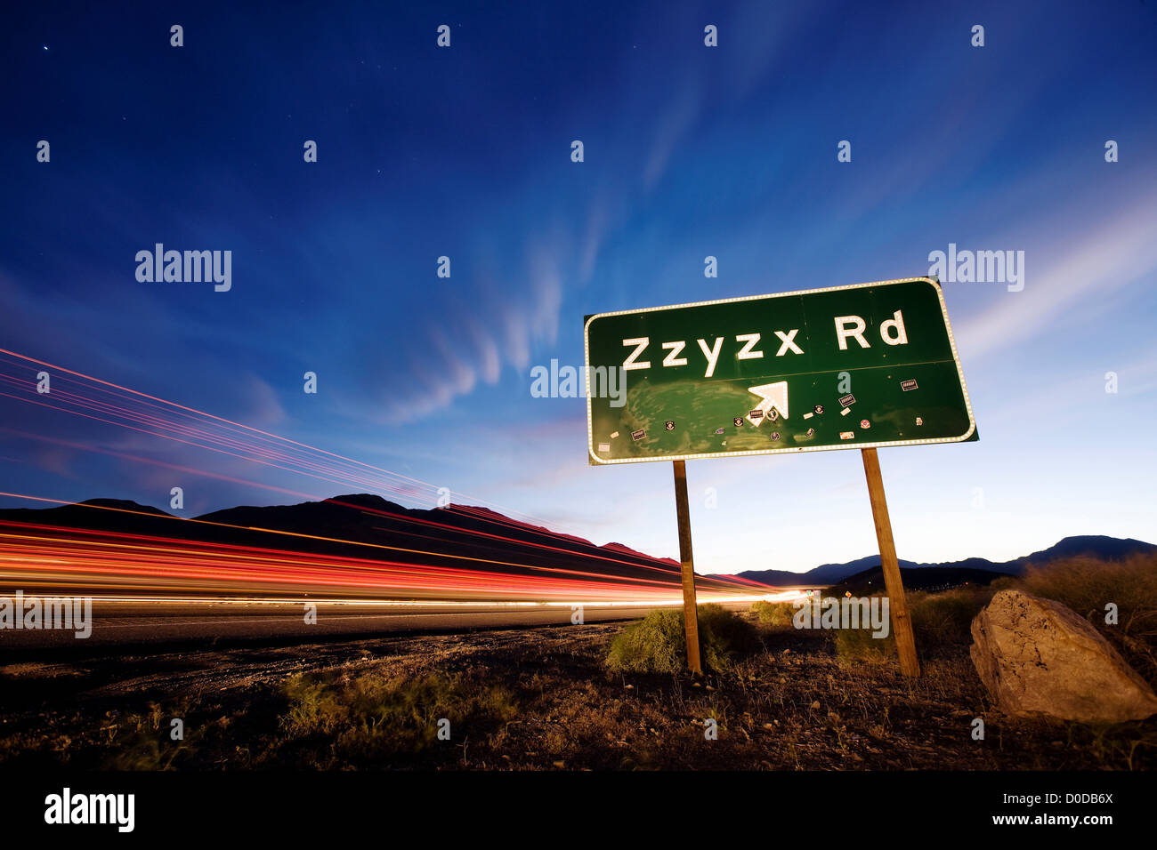 Cars Speed Past the Zzyzx Road Sign on I-15 Stock Photo - Alamy