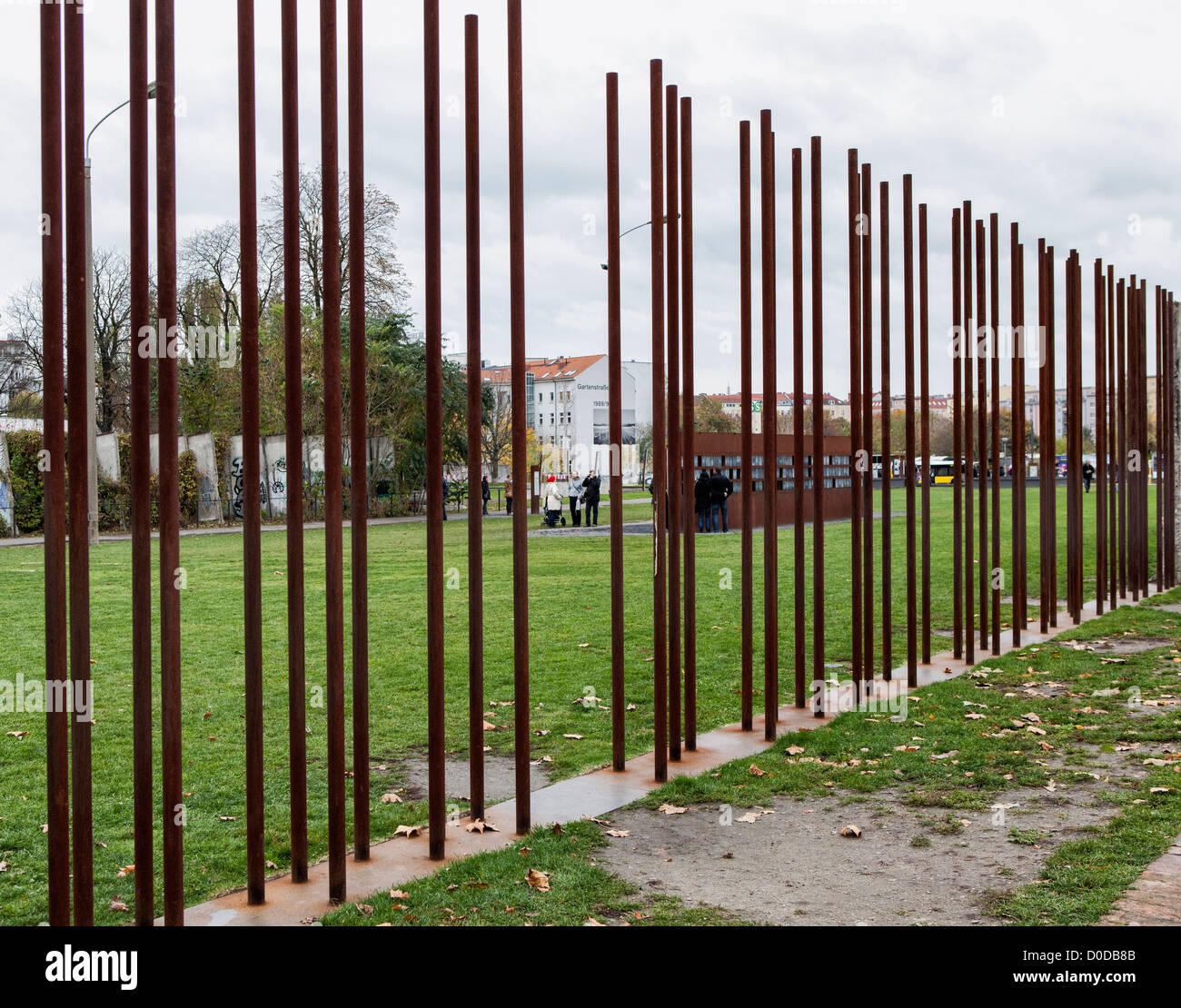 Rusty poles indicate the position of the Berlin Wall at the memorial in ...