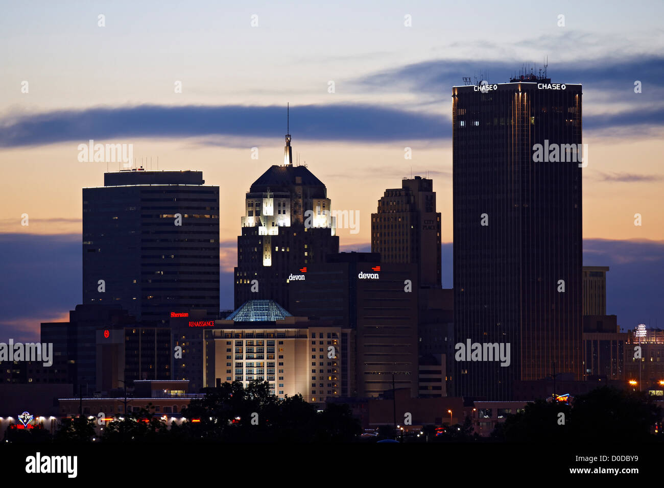 High Rise Buildings of Downtown Oklahoma City at Dusk Stock Photo - Alamy