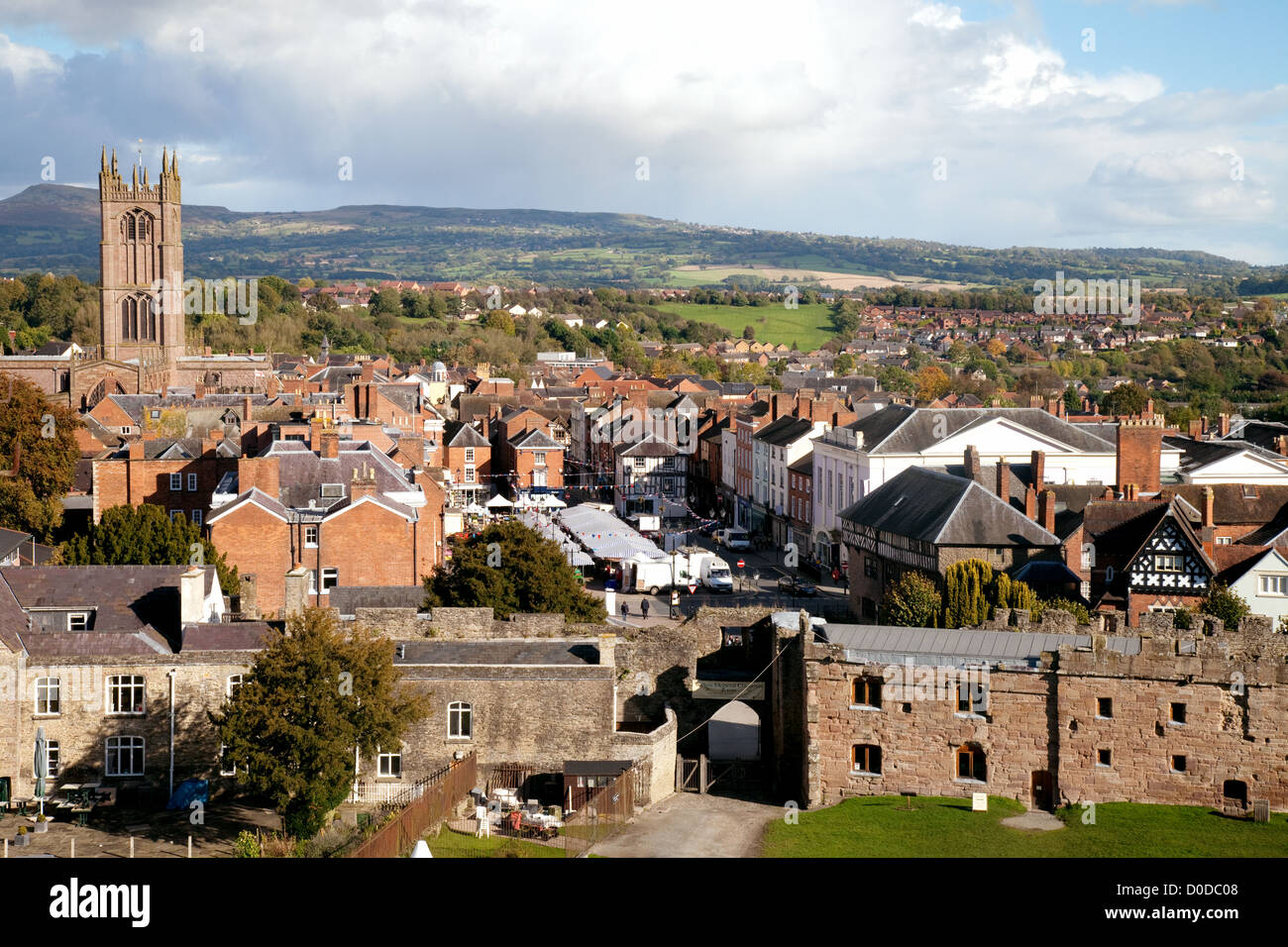 The historic market town of Ludlow seen from the castle, Shropshire ...