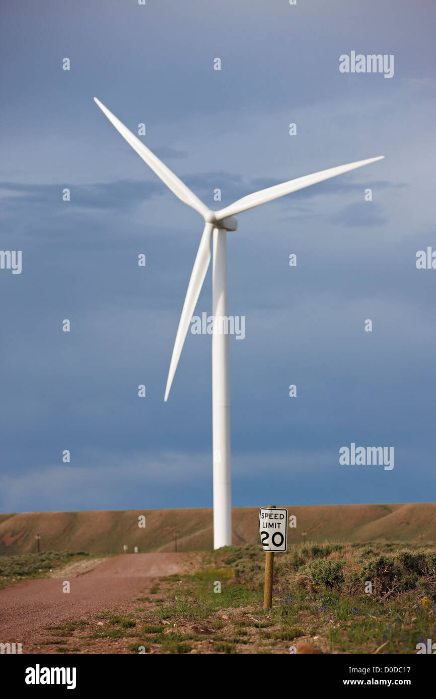 Speed Limit Sign and Wind Turbine Stock Photo - Alamy