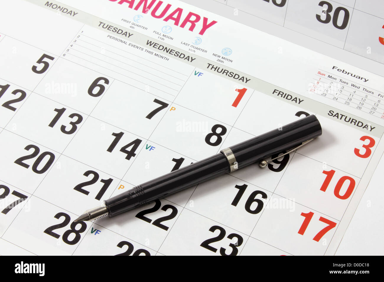 Fountain Pen on Calendar Stock Photo - Alamy