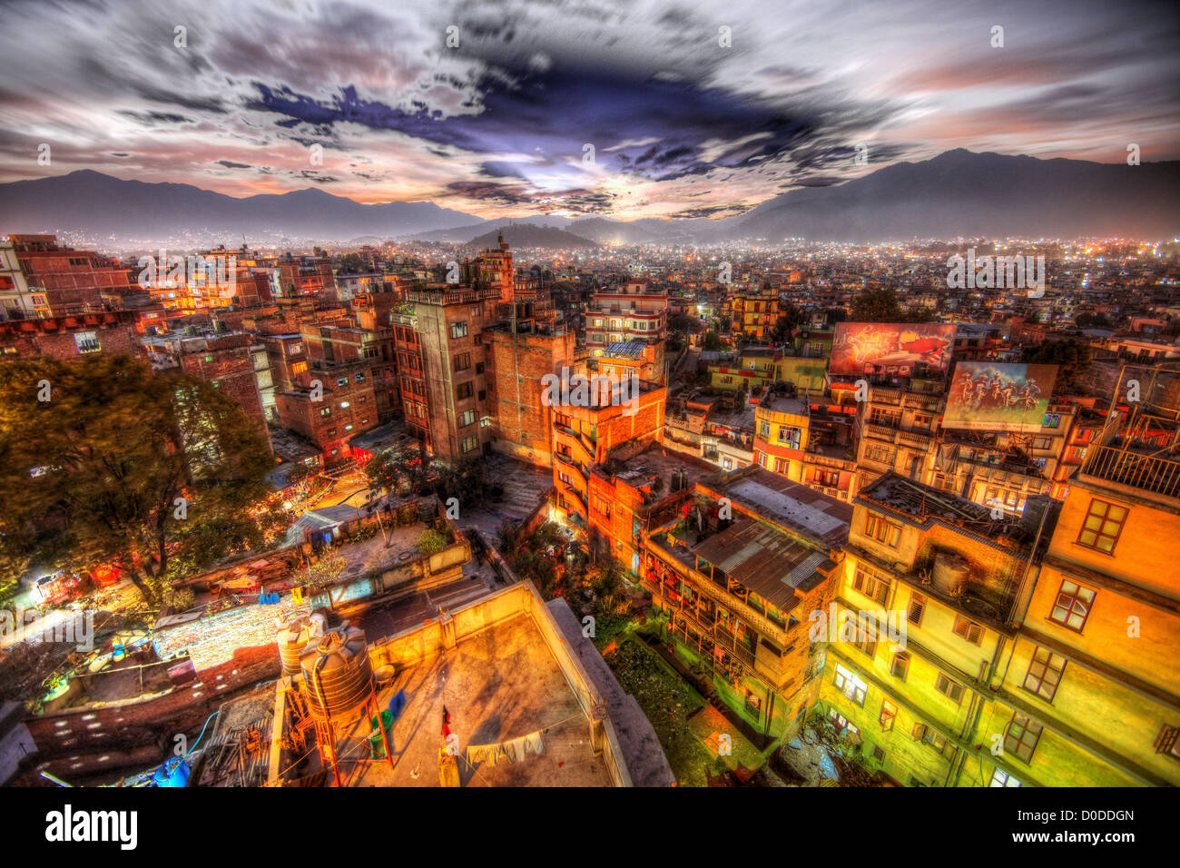A high dynamic range (HDR) image of downtown Kathmandu, Nepal, in the ...