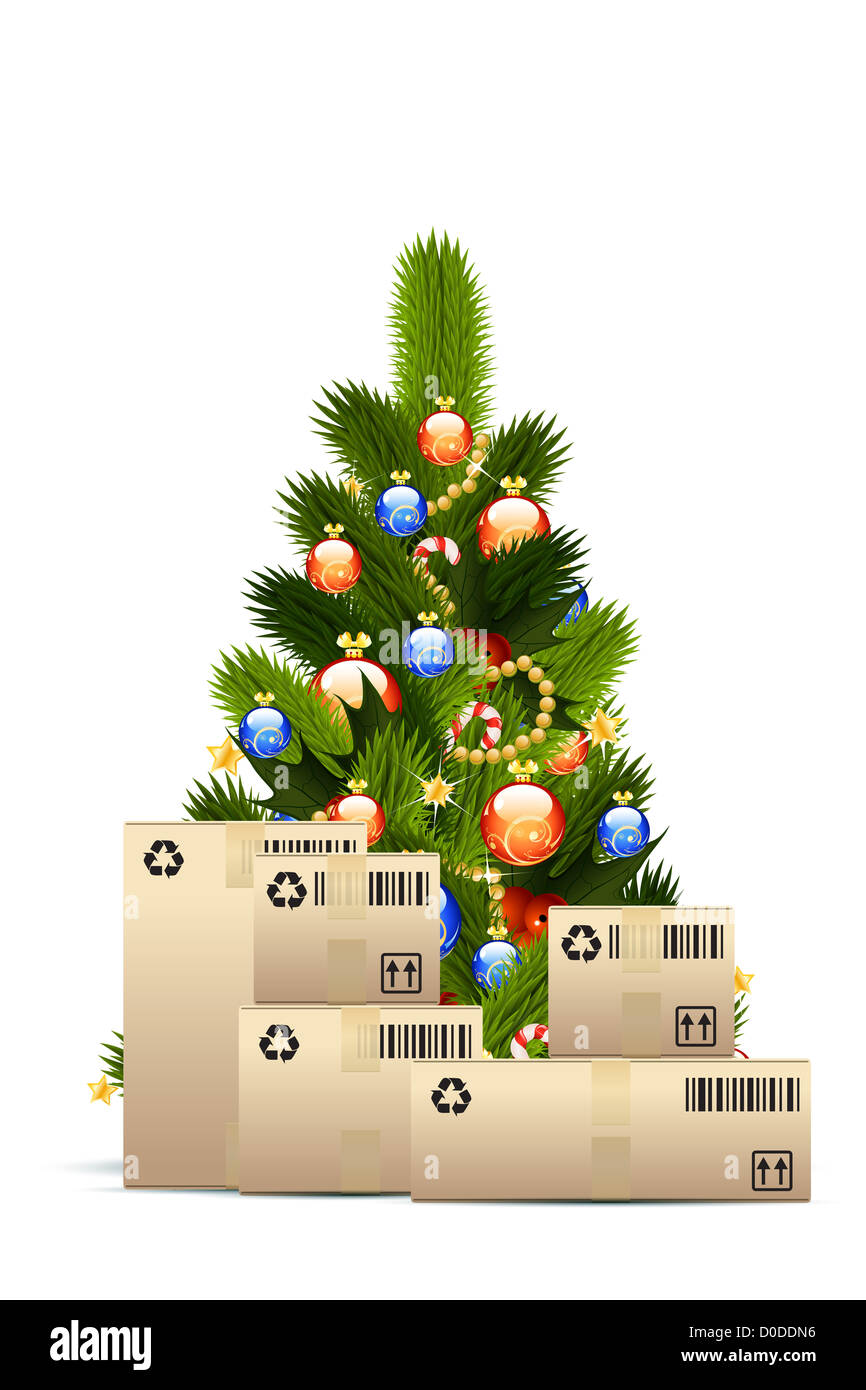 Christmas Tree with Cardboard Boxes isolated on white Stock Photo - Alamy