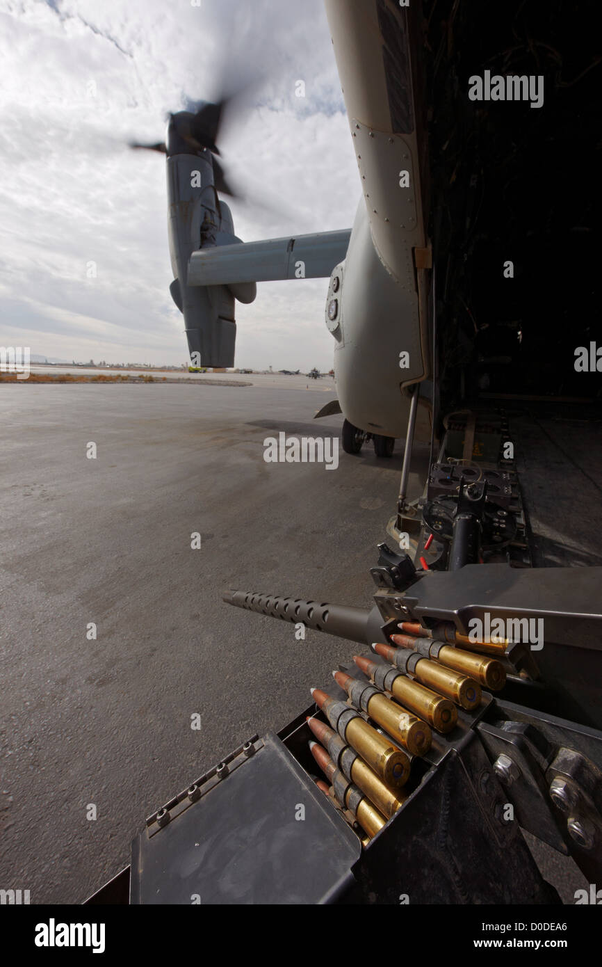 A .50 caliber machine gun mounted on tail section U.S. Marine Corps MV ...