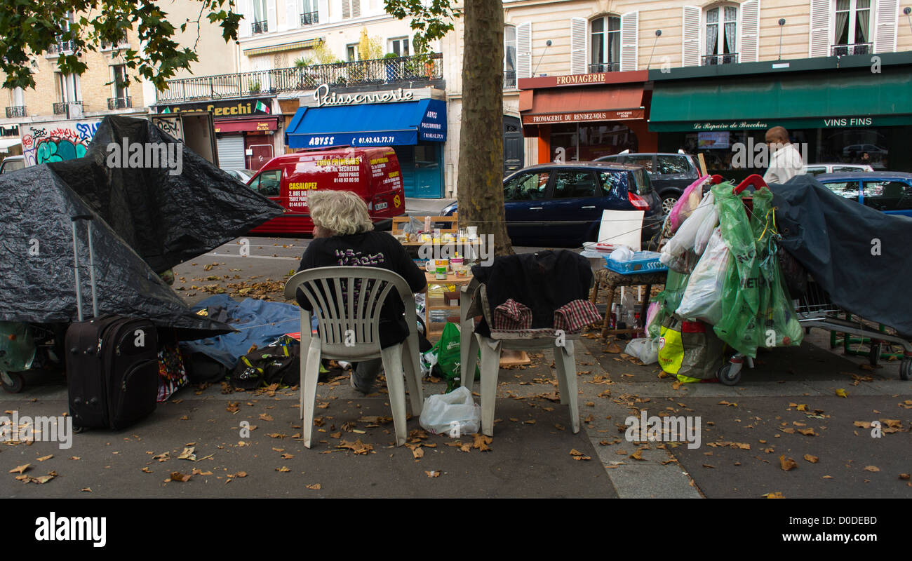 Paris, France, Homeless Crisis, Person Camping, people on the streets ...