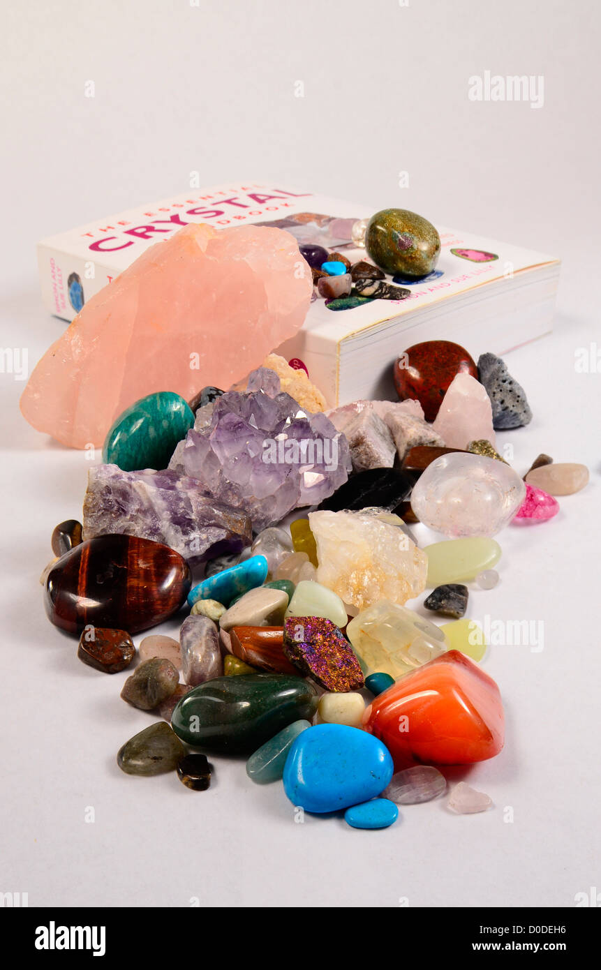 Crystal & Gemstone collection with guide book Stock Photo - Alamy