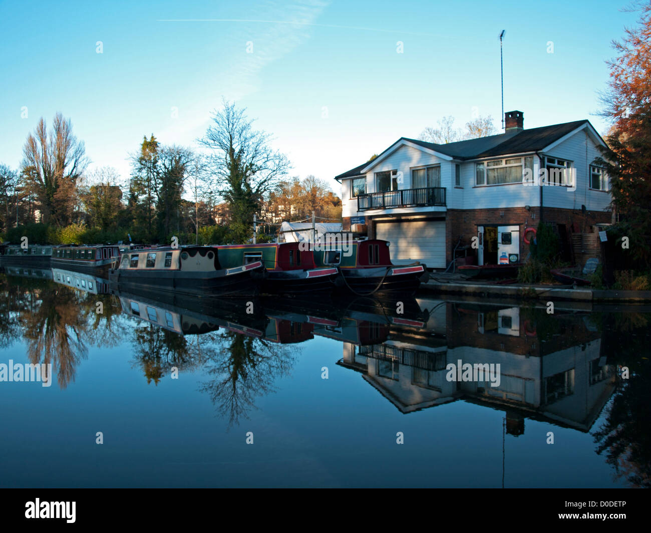 Guildford Boat House on the River Wey, a tributary of the River Thames ...