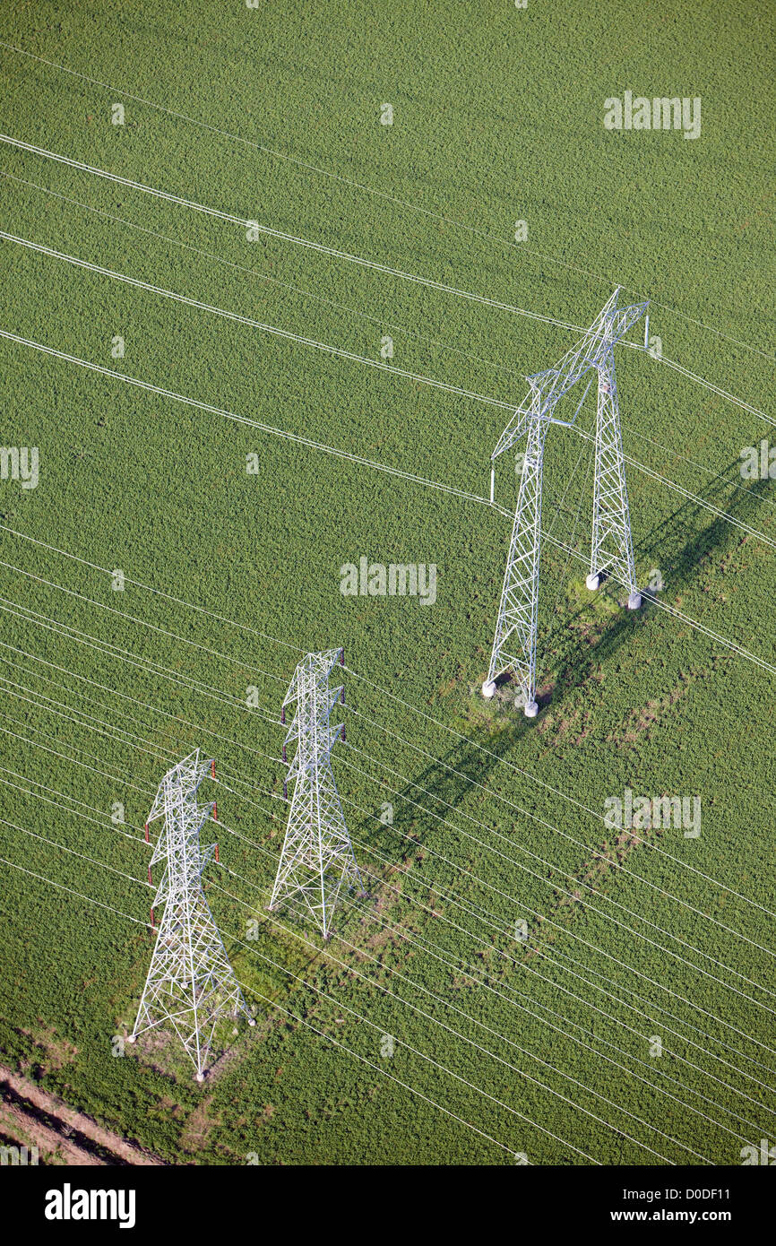 Aerial view of high voltage power transmission lines, Winters ...