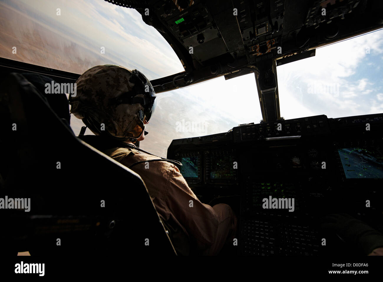 U.S. Marine Corps aviator in the cockpit of an MV-22 Osprey, Helmand ...