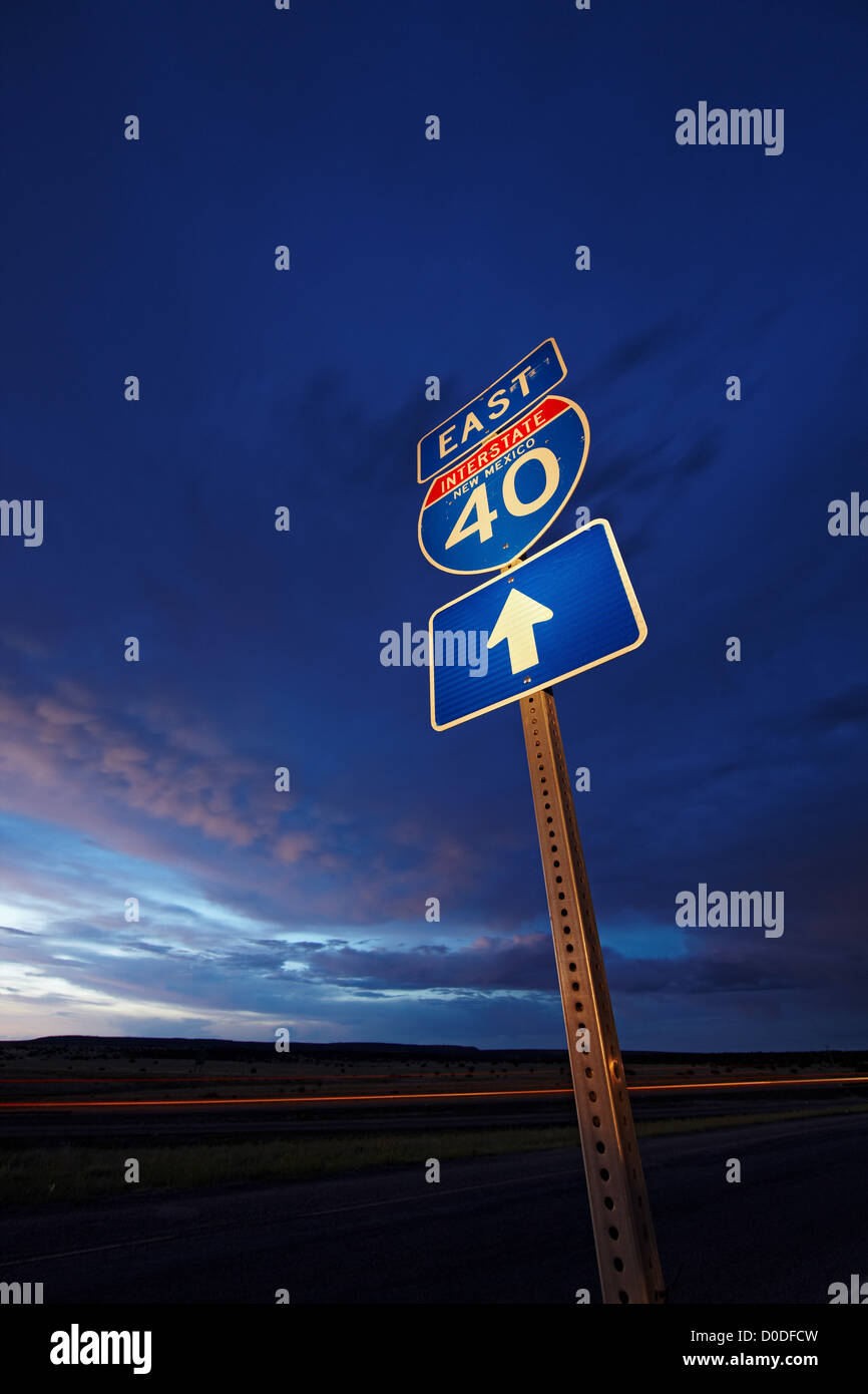 Dusk view of road sign marking Interstate 40, east of Albuquerque, New ...