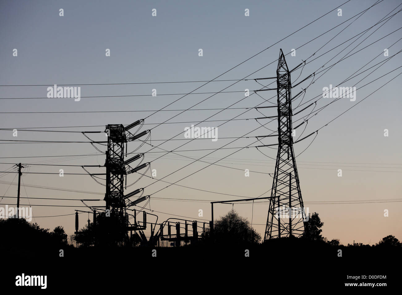Power lines and power line towers, near Benicia, California Stock Photo ...
