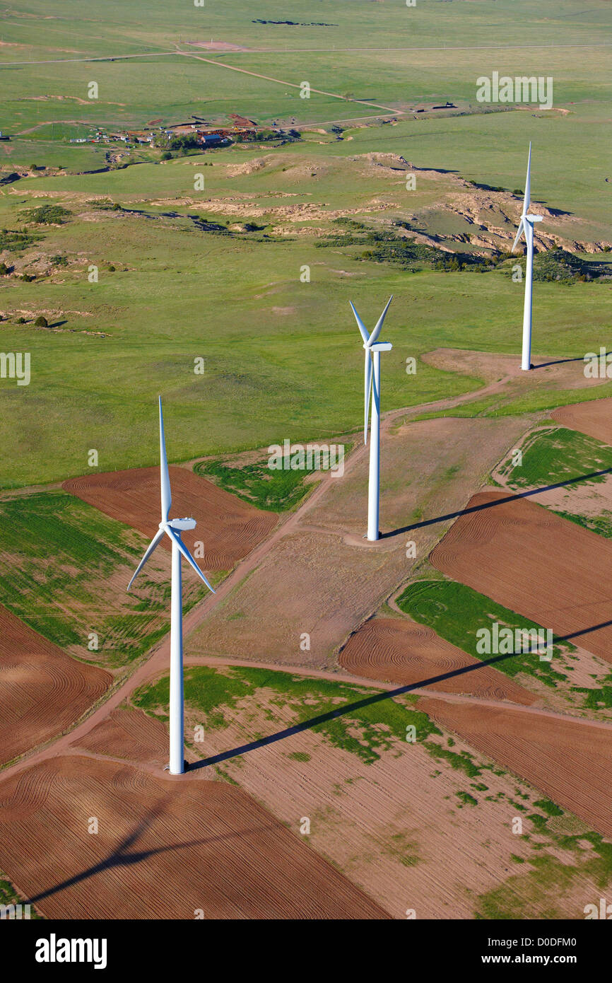 An aerial view of wind turbines at the Cedar Creek Wind Farm, near ...