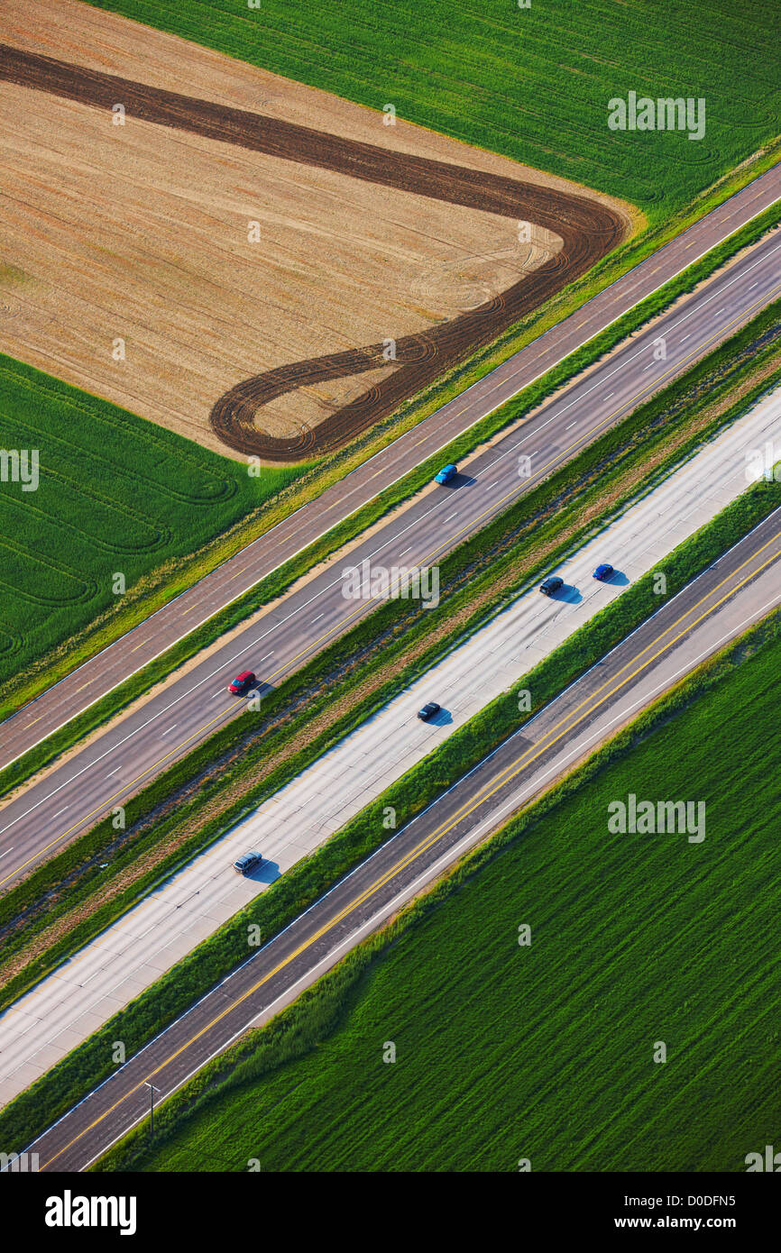 An aerial view of Interstate 25, running through northern Colorado ...