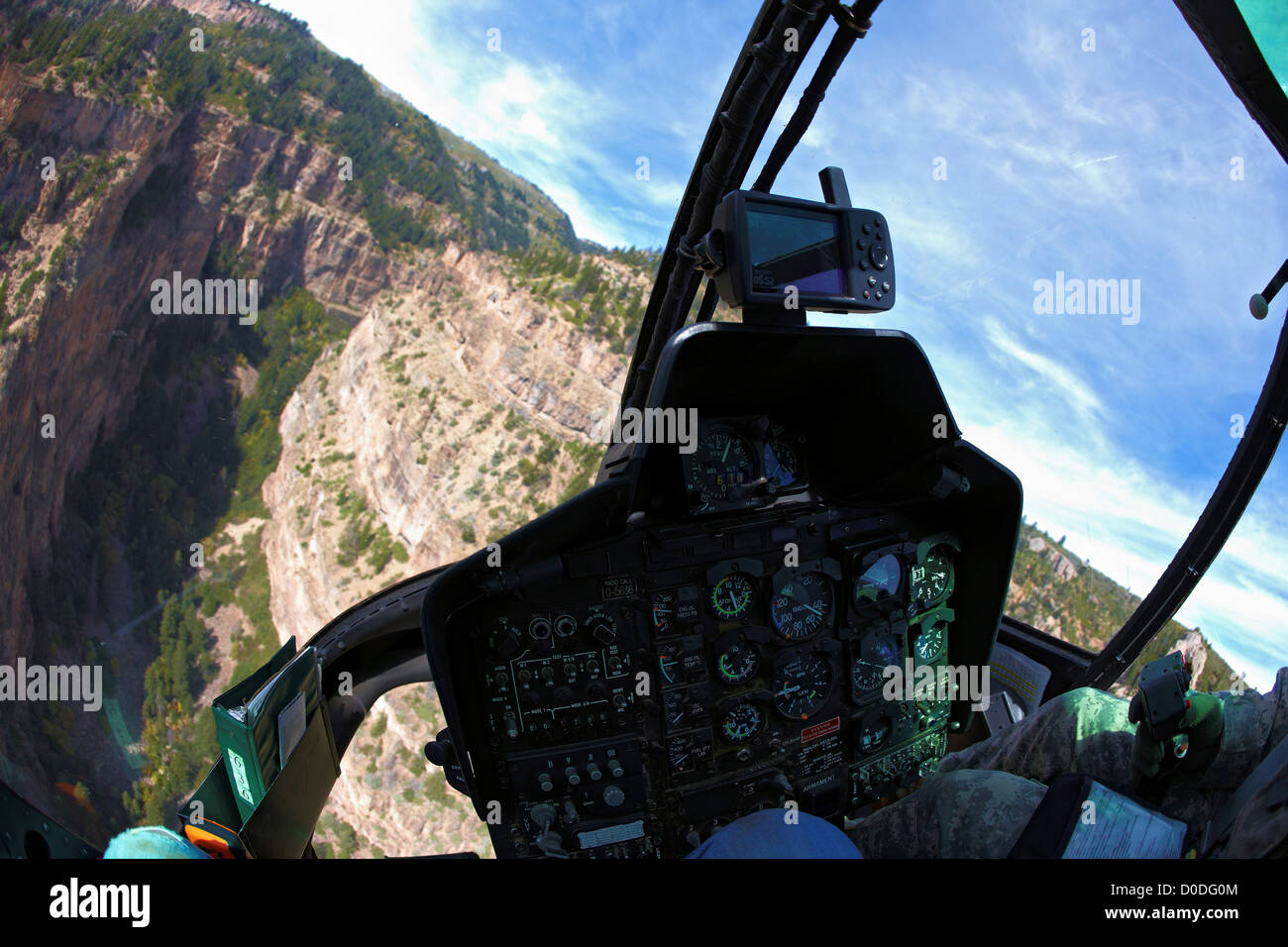 Cockpit view of a deep canyon in Colorado's Rocky Mountains, from Bell ...