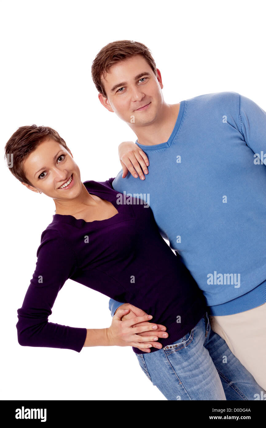 young happy couple smiling in love isolated on white background Stock ...
