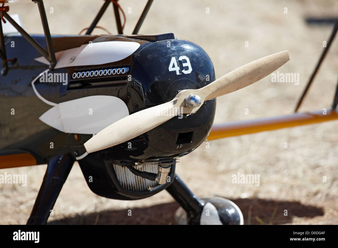 Detail of the nose of a radio controlled model airplane, showing engine ...