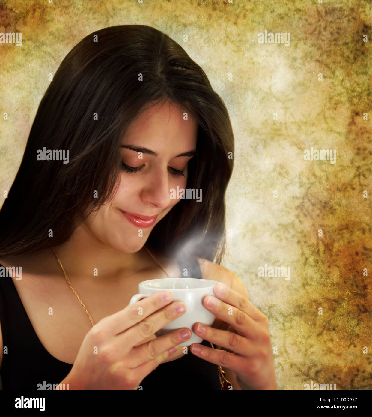 Woman Drinking Hot Coffee Stock Photo - Alamy
