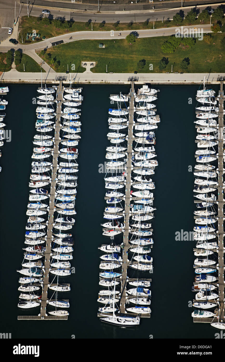 Aerial View of Boats Moored at DuSable Harbor Stock Photo - Alamy